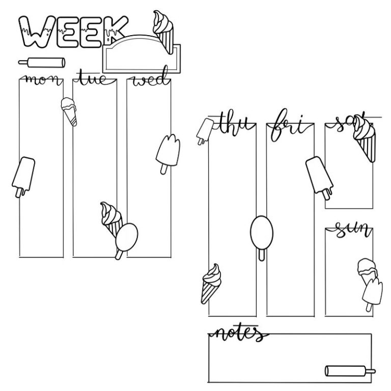 June - Ice Cream Theme - Complete Month - Printable Bullet Journal or ...